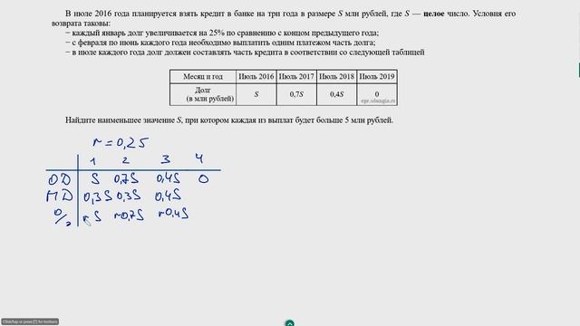 Дифференцированный платеж #7 ЕГЭ №514477