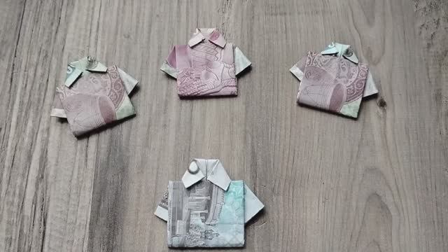 Оригами. Как сделать рубашку из купюры. Денежный талисман рубашка