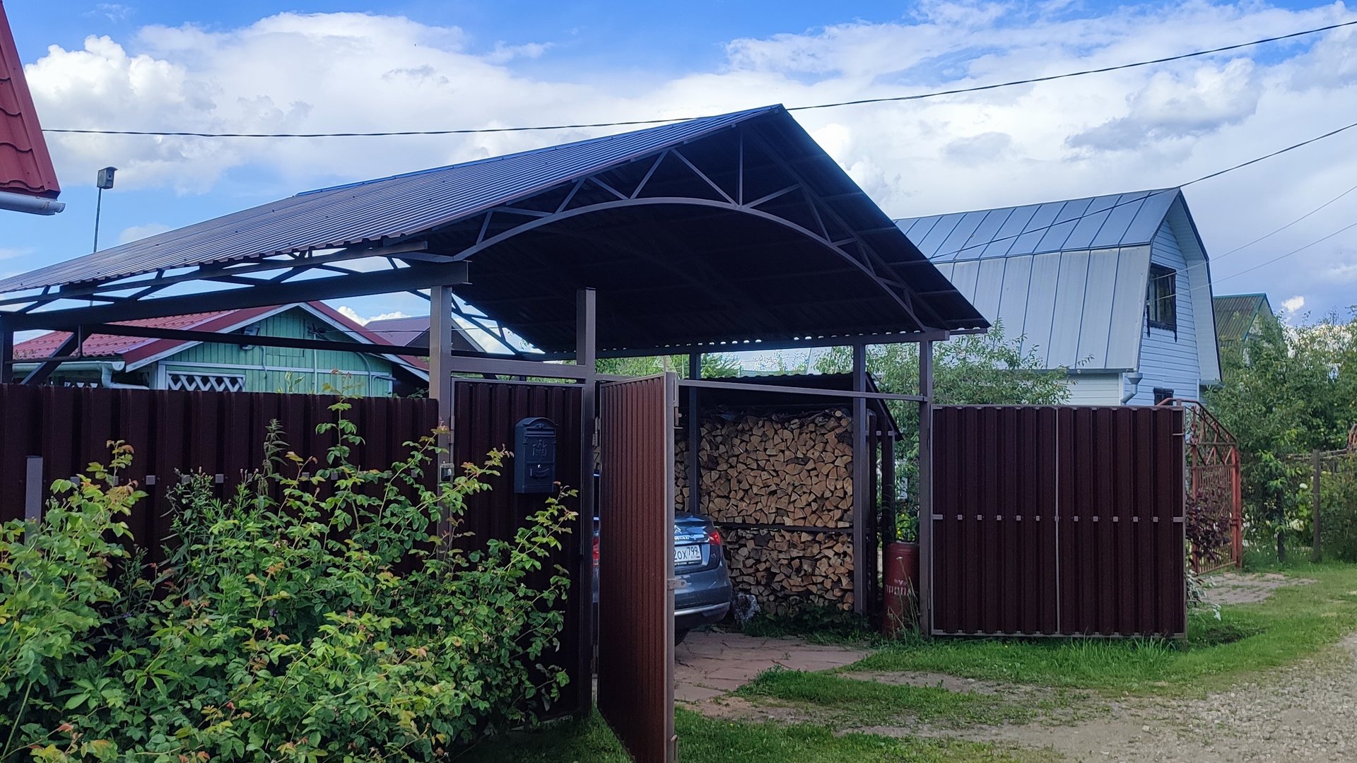 навес для авто с дровником 6х6