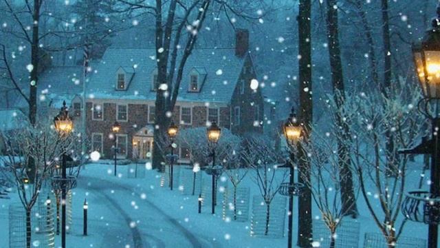 Дом, зима, фонари. Новогодний футаж. Зимний футаж. Красивый футаж для видео.