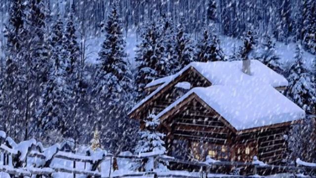 Домик у леса. Новогодний футаж. Зимний футаж. Красивый футаж для видео.