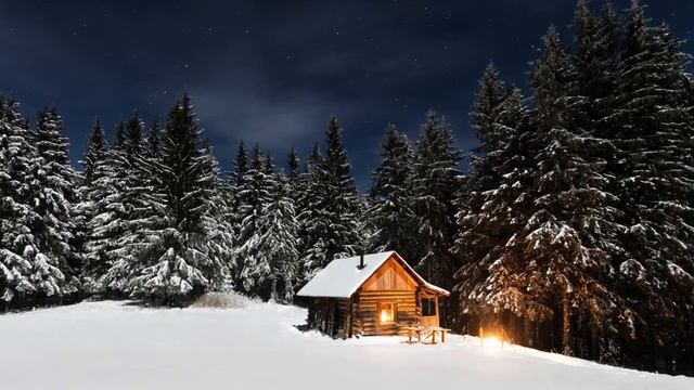 Зимний футаж. Дом, лес, костёр