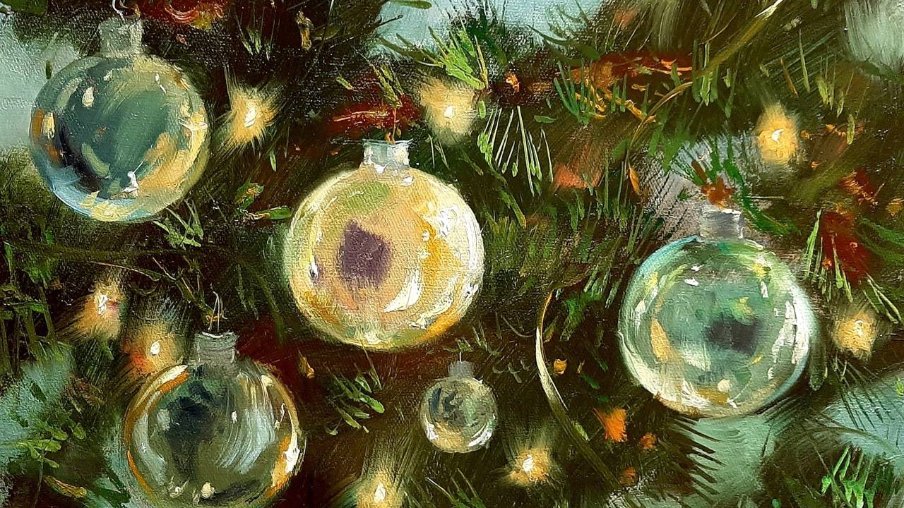 Ёлочные игрушки.Живопись маслом