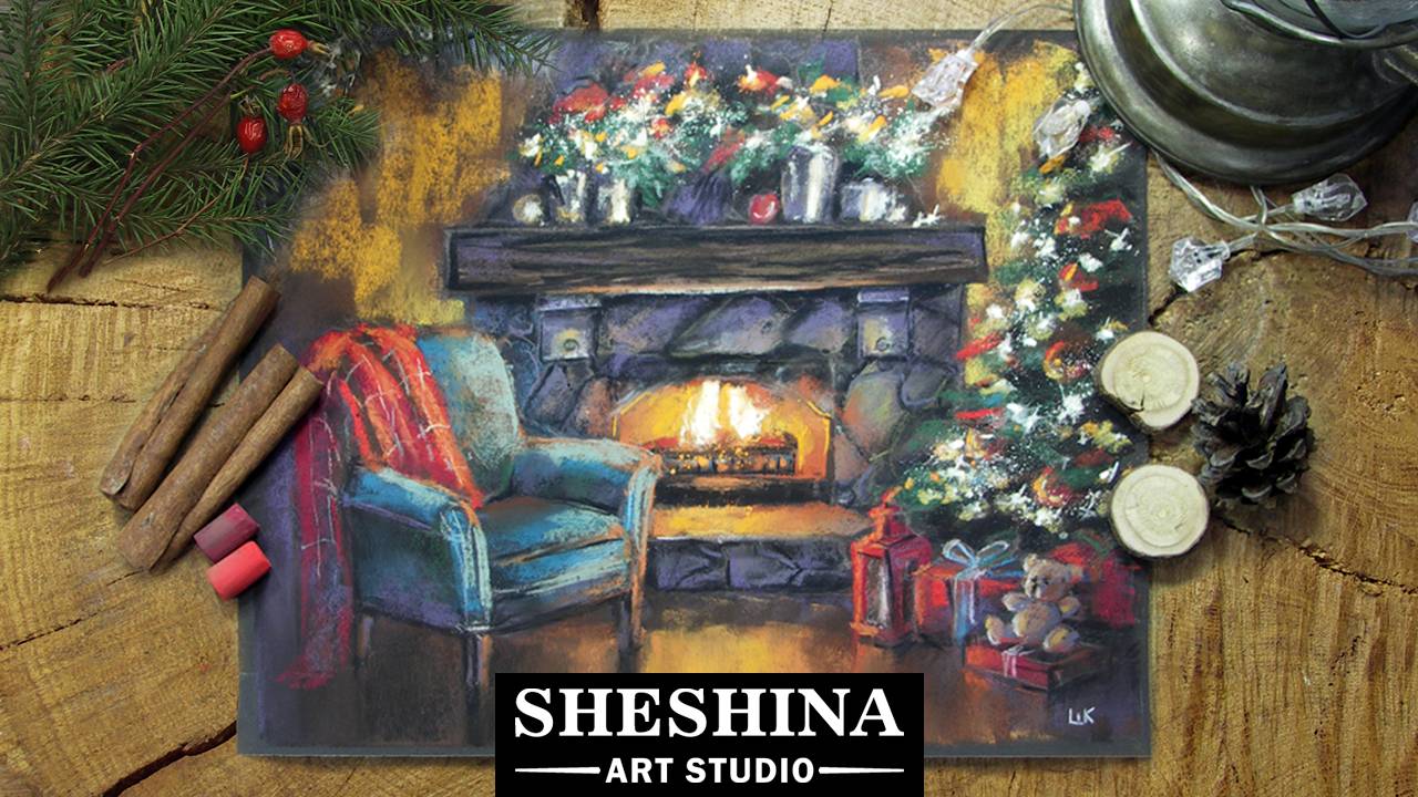 Как нарисовать новогодний камин сухой пастелью 🎨 Шешина Екатерина