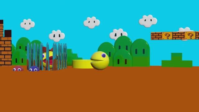 Мультфильм-Путешествие колобка по миру Марио с его женой pacman