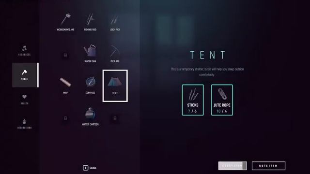 Among Trees День 7 Создаем палатку,ее можно поставить 3 раза.Создаем отмычку,фляжку для воды.