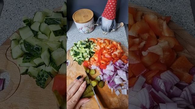 Новогодний салат оливье с болгарским перцем (без моркови). Когда забыла о горошке #рецепт #еда #food