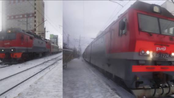 ЭП2К-279 с поездом №002Э Москва-Владивосток и 3ЭС6-1224 с грузовым поездом