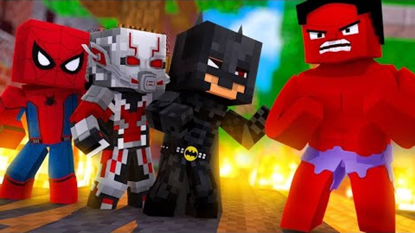 ДЕТИ СУПЕРГЕРОИ ПРОТИВ КРАСНОГО ХАЛКА! ЮНЫЕ МСТИТЕЛИ В МАЙНКРАФТ [перезалив]