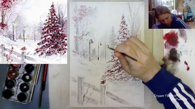 Ёлка акварель 2 часть