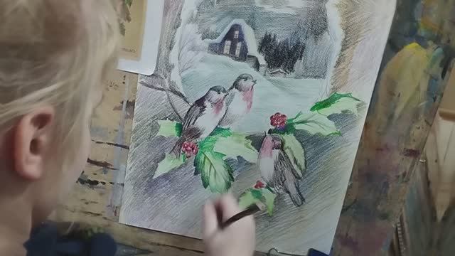 НОВОГОДНЕЕ: ОТКРЫТКИ С ШАРАМИ | 2 ЧАСТЬ | Работы учащихся | Карандаши + БЕЛИЛА