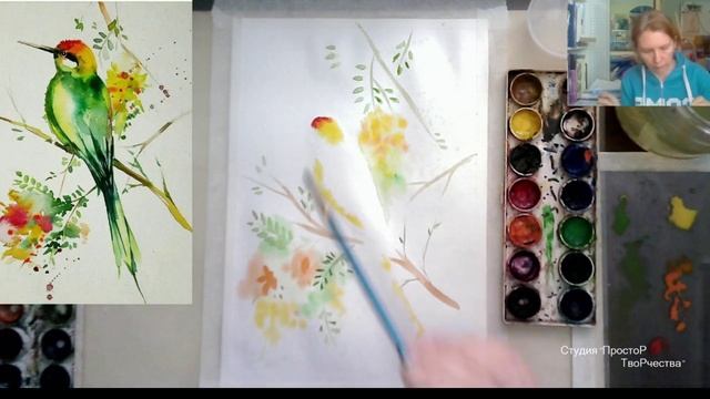 Птичка акварель