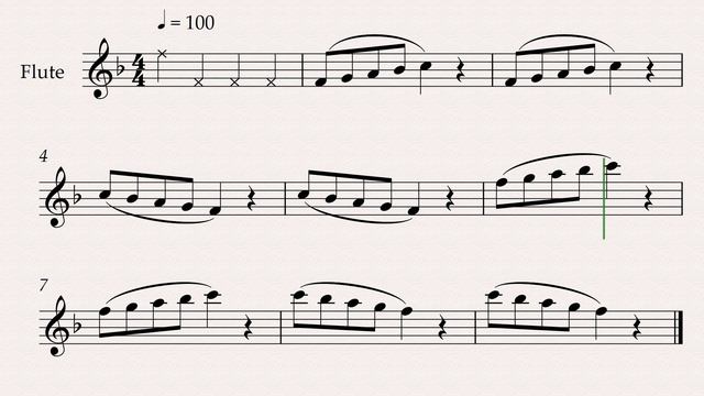 Упражнение для флейты в фа-мажоре №2 темп 100