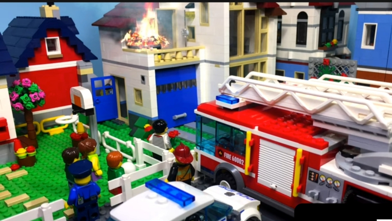 Lego мультфильм про пожарных.Пожар в доме