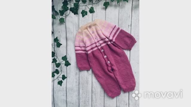 Комбинезон спицами на 3-6 месяцев. Вязаный комбинезон