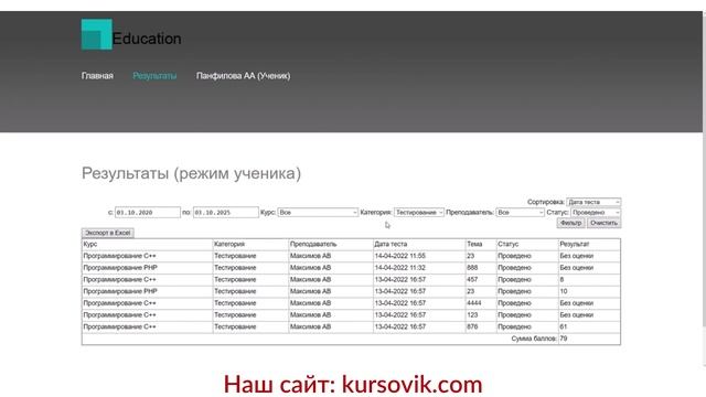 WEB-приложение для тестирование знаний. Программа на PHP 5.5 + база данных MySQL. Курсовая работа