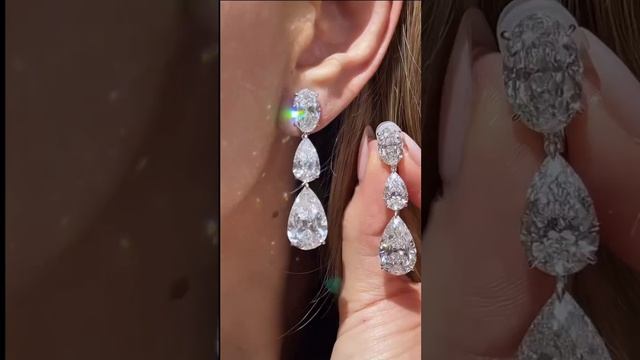 Серьги из платины - каскад из овала и крупных груш