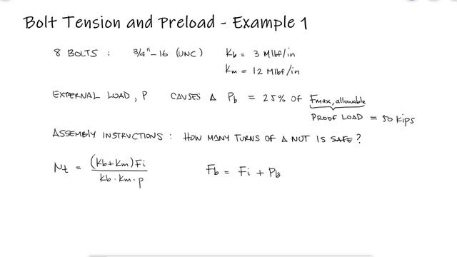Bolt Tension and Preload - Number of Nut Turns Knowing Proof Load - Example 1