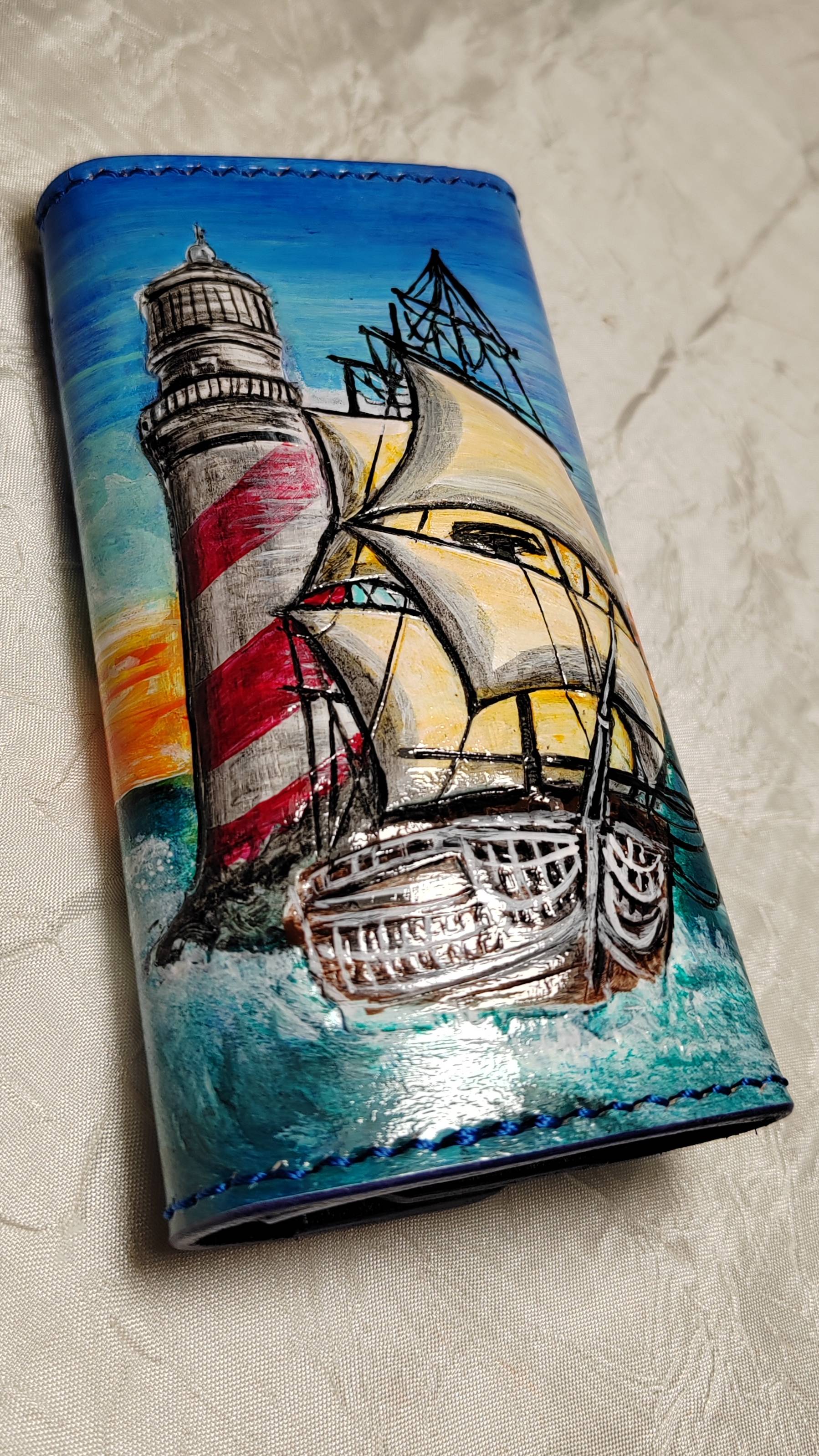 Ключница мужская. Изделия из кожи. СКСтиль. Видео обзор ключницы: Парусник и закат.