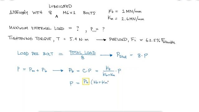 Bolt Tension and Preload - Maximum External Load Given Preload - Example 2