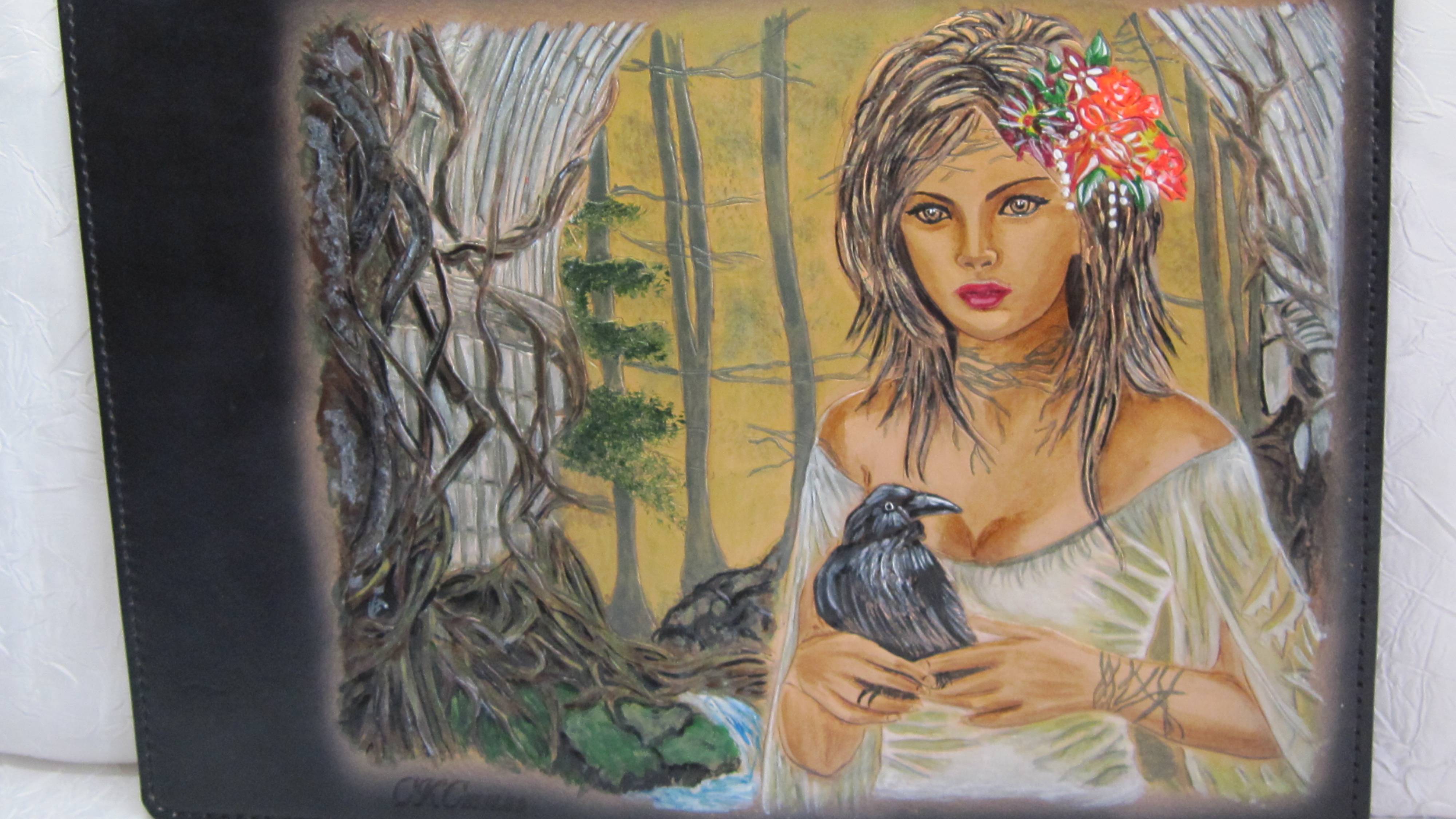 Обложка для ежедневника. Изделия из кожи. СКСтиль. Лесная нимфа.