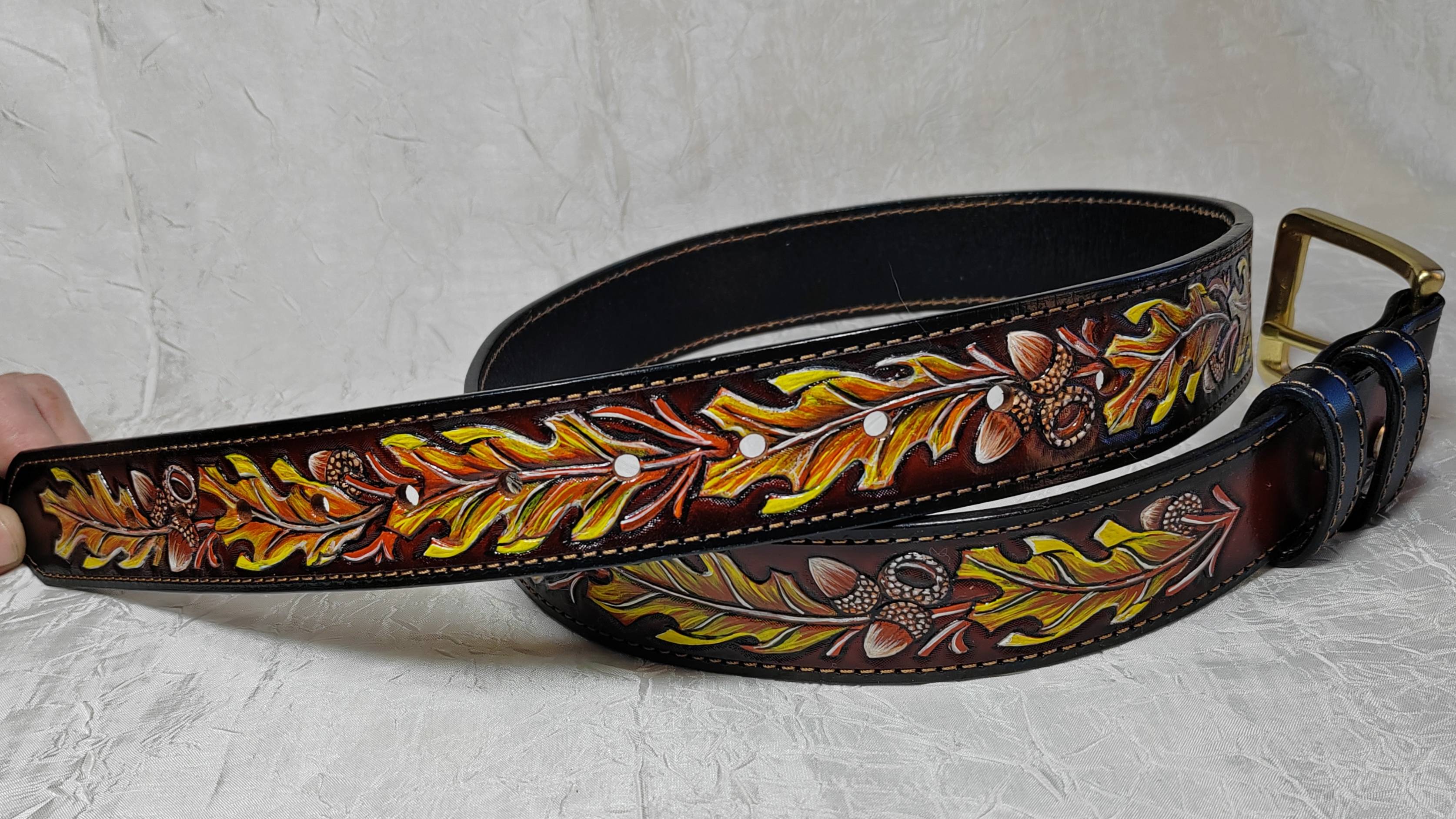 Ремень мужской. Изделия из кожи. СКСтиль. Видео обзор: Листья дуба 2.