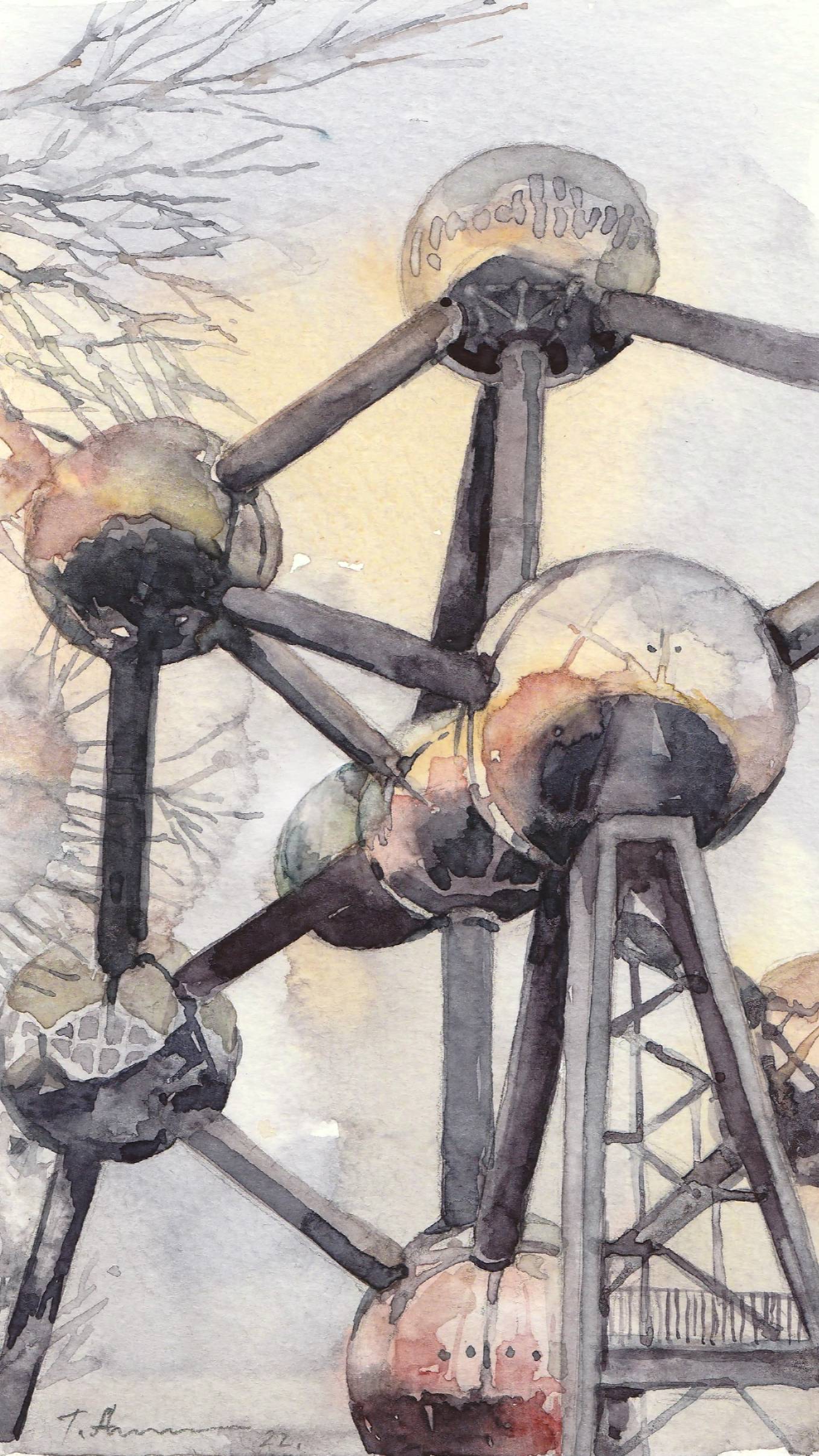 Атомиум в Брюсселе.  Акварельный набросок. #акварель #скетч #искусство #обучение #татьянаалексеева