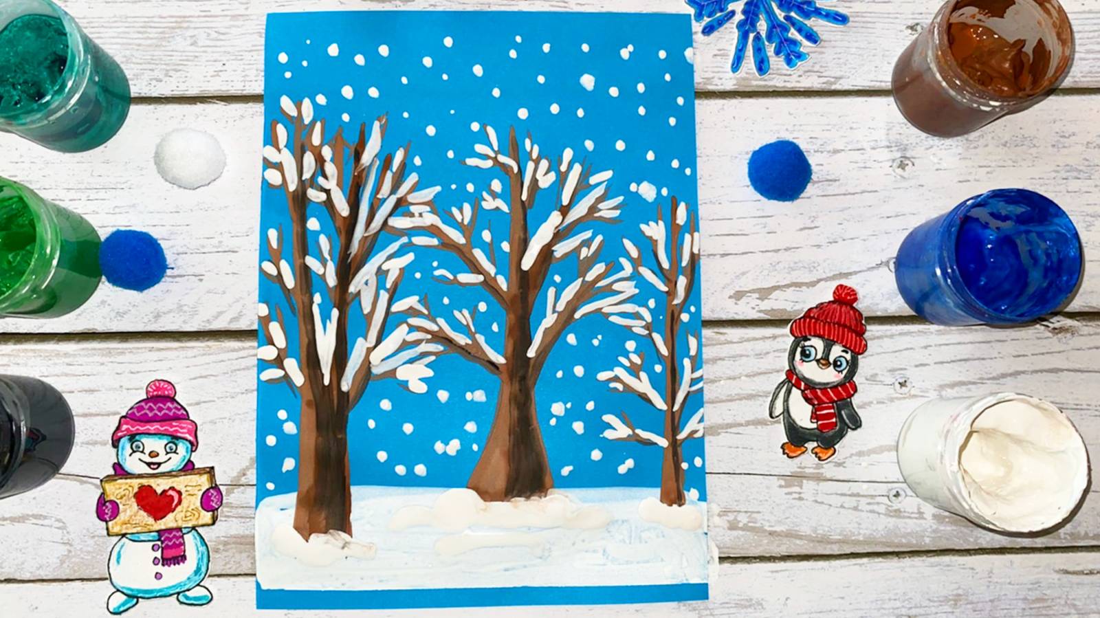 Как нарисовать зиму гуашью. Урок рисования для детей