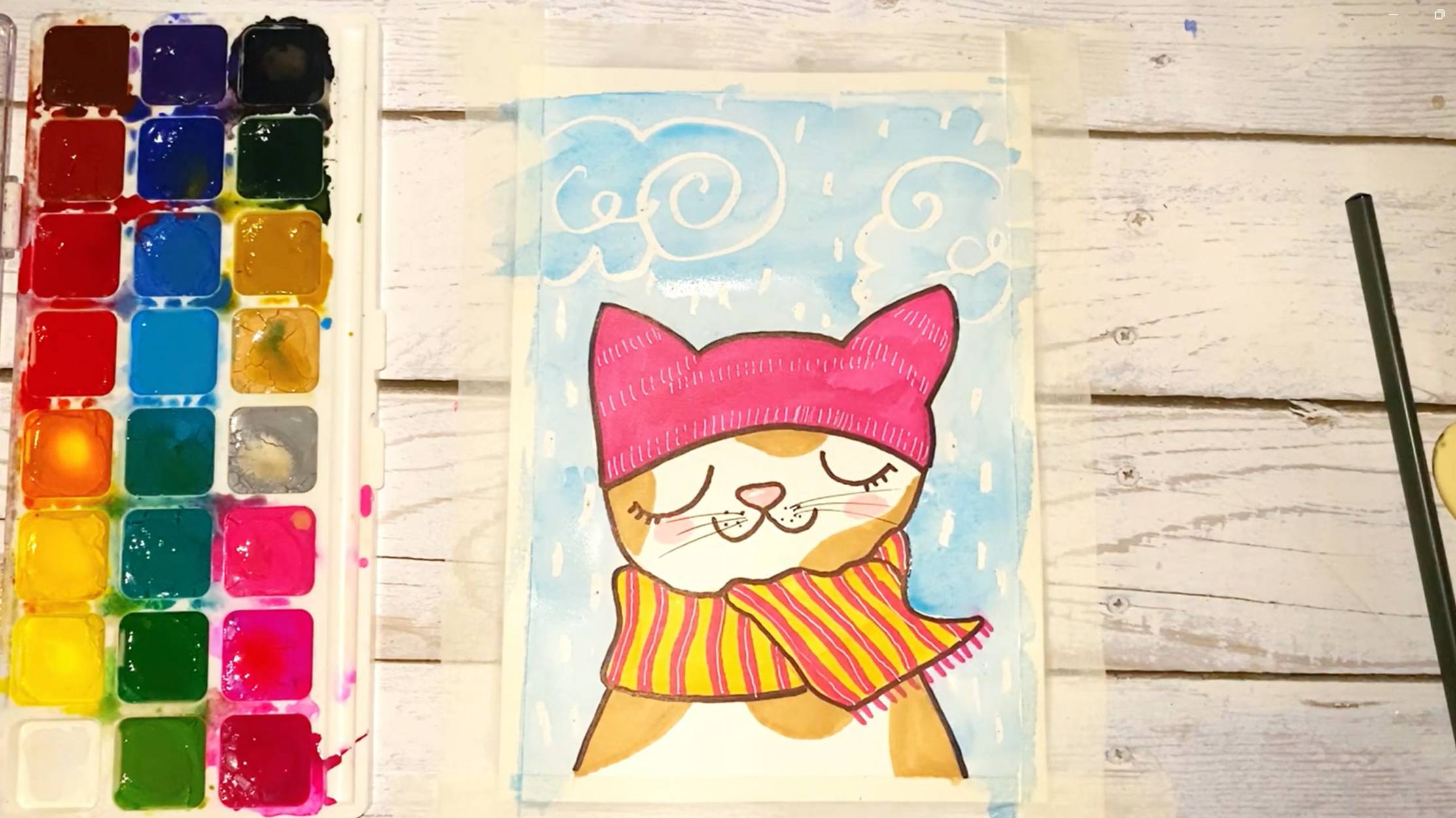 Как нарисовать кота в шапке - пошаговый урок рисования для детей