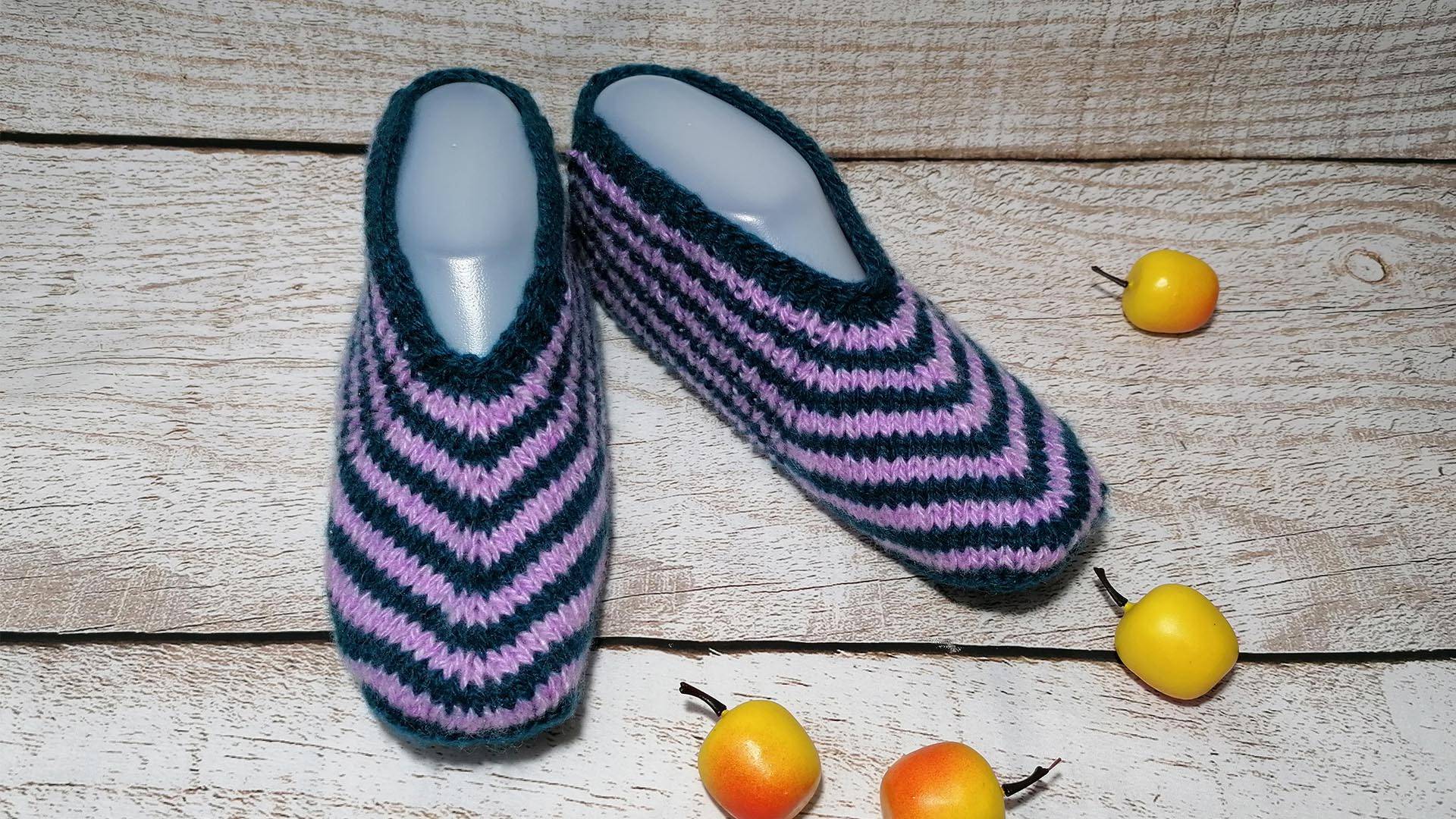 Простые, теплые  и удобные следки-полосатики спицами