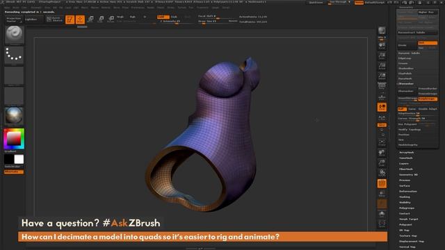 #AskZBrush_ “How can I decimate a model into quads so it's easier to rig and ani