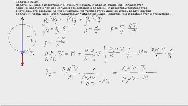 Задача 420104 на расчет температуры воздуха внутри воздушного шара.