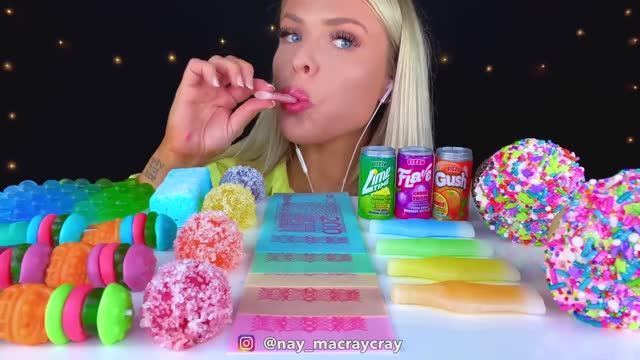 АСМР. РАДУГА ФУДС. СОДОВАЯ КОНФЕТКА. КЕКС. ЖЕЛЛО. ПОПАЙ. ВАФЕЛЬНАЯ БУМАГА СЪЕДОБНЫЕ ДЕНЬГИ