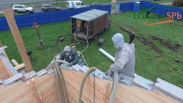 Утепление эковатой домов из "Двойного бруса".