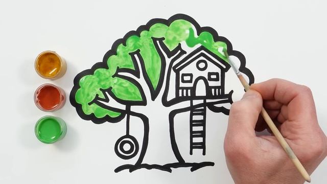 Рисование домика на дереве, раскрашивание  для детей, Советы для малышей по простому рисованию
