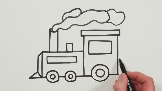 Рисование поезда, раскрашивание  для детей и малышей! Простые рисунки транспортных средств