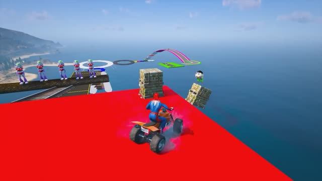 КАПИТАН АМЕРИКА, ДЕДПУЛ и ЧЕЛОВЕК-ПАУК! проходят полосу препядствий в ГТА 5 на мотоцикле, вертолете,