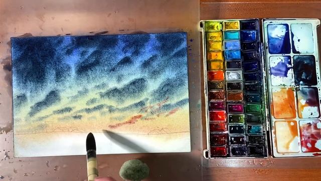 Вечерние облака. Акварель.