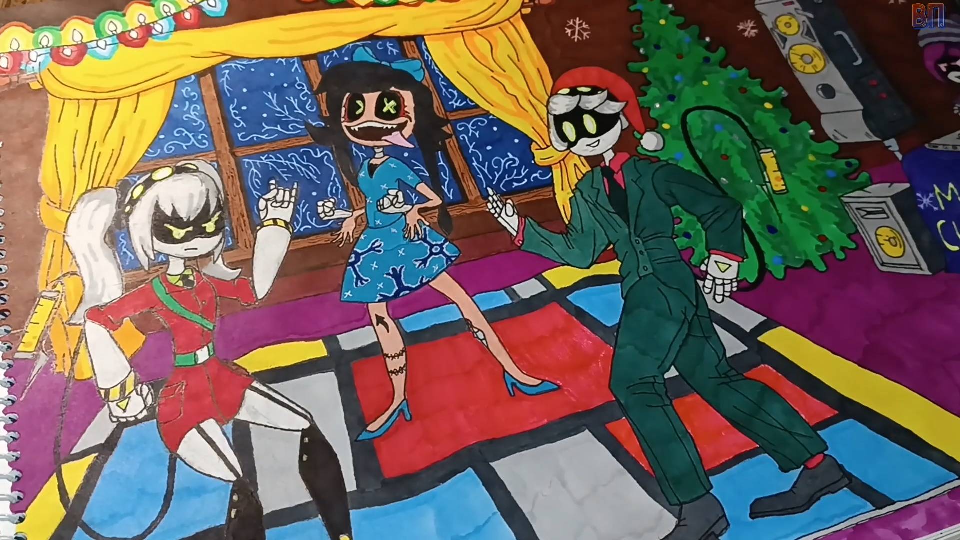 Новогодний арт по мотивам "Murder Drones" и "The Wardrobe" (video game) | Рисование #5