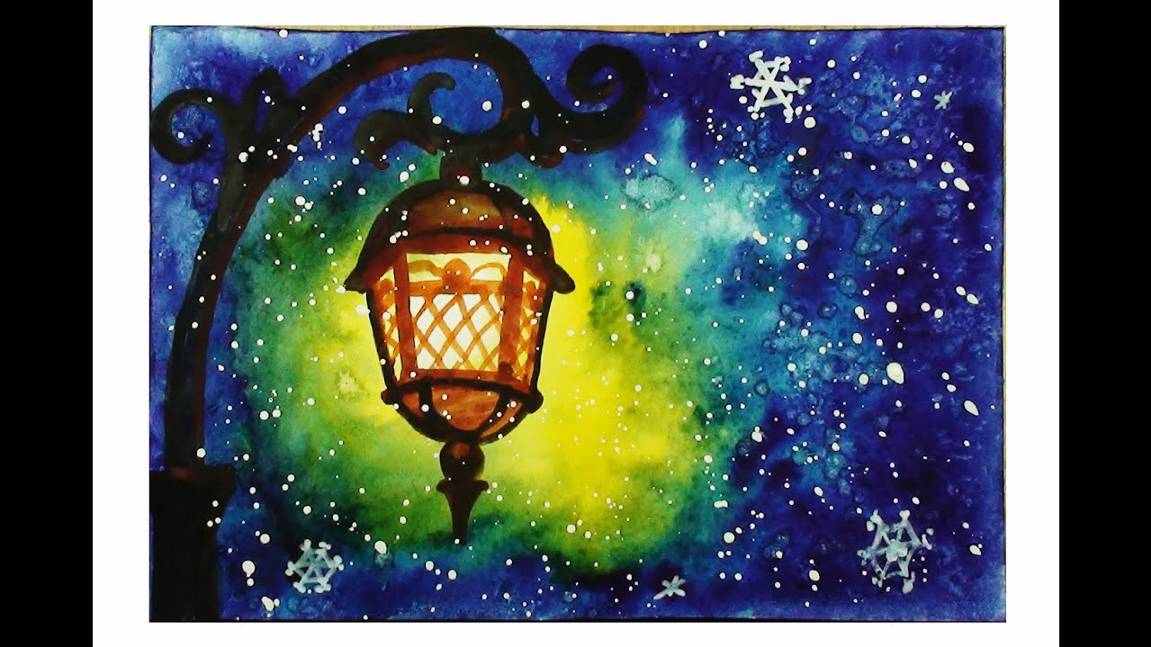 Как нарисовать фонарь. Уличный фонарь красками акварелью легко, поэтапно. Для  начинающих