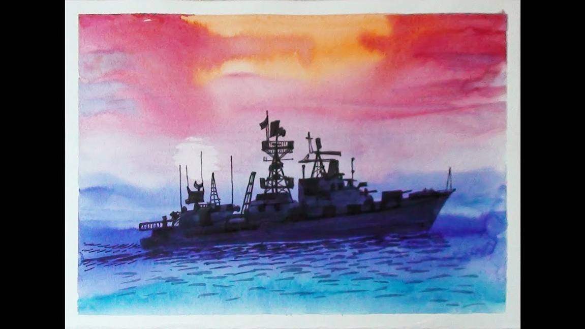 Как легко нарисовать военный корабль. Поэтапное рисование.