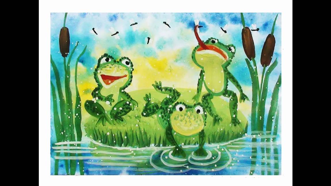 Как нарисовать лягушонка гуашью поэтапно. Подробный обучающий видео урок для начинающих.