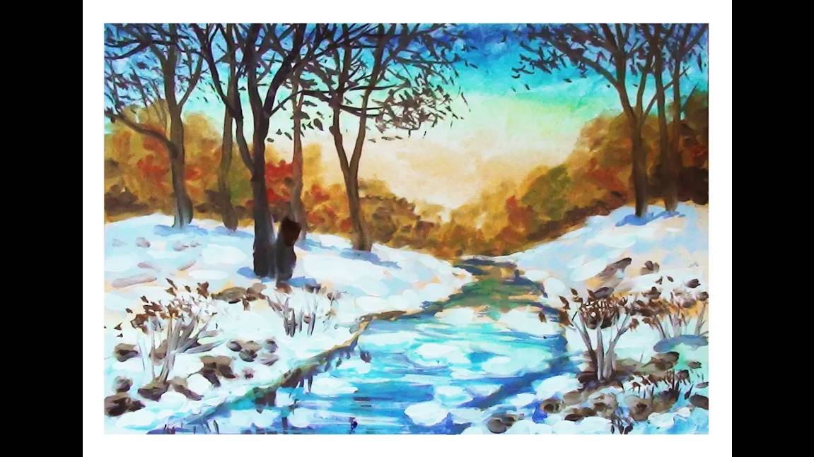 Как нарисовать весну. Весенний пейзаж. Поэтапный пейзаж гуашью.