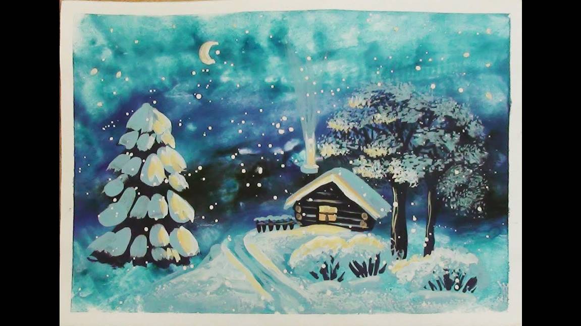 Как нарисовать Зиму легко, поэтапно гуашью. Рисование для начинающих.