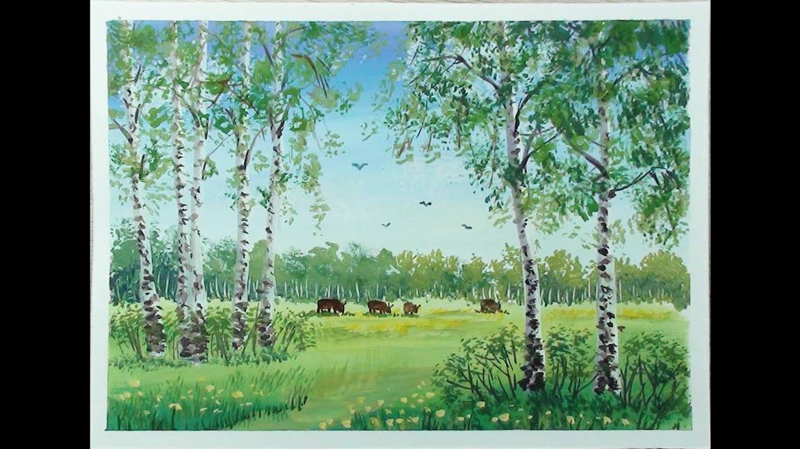 Как нарисовать пейзаж легко. Поэтапный пейзаж гуашью или акрилом. Подробный урок.