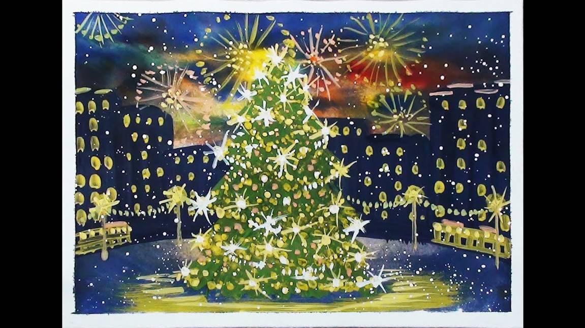 Как нарисовать елку поэтапно гуашью. Новогодний рисунок елка. Видео уроки рисования для начинающих.