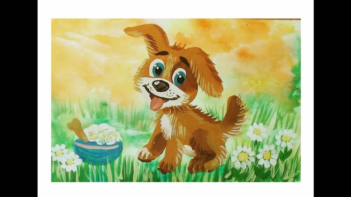 Как нарисовать милого щенка легко, поэтапно гуашью. Видео урок для начинающих.