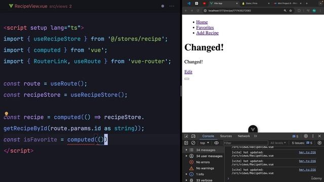 115 Favorites Pinia Action, Getter and Component Changes