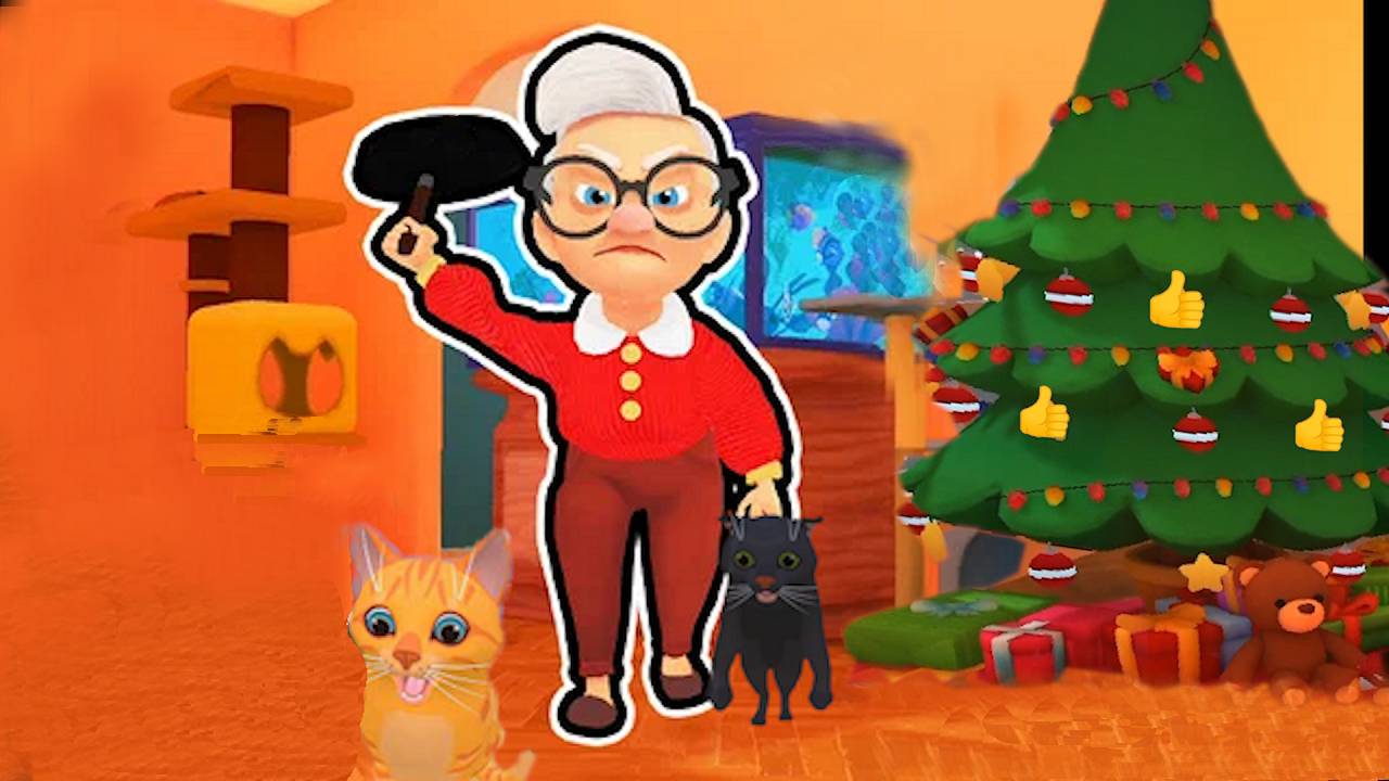Кот и бабка #2. НАКАЗАЛА КОТОВ ЗЛАЯ БАБКА. Игра Cat and Granny на TV Мяу