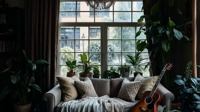 Красивая расслабляющая фоновая музыка. Шум и звуки дождя , гитара для  отдыха, учебы и медитаций